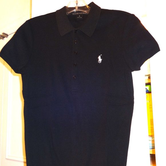 Ralph Lauren | Tops | Ralph Laurenblack Button Down Polo Topwhite ...